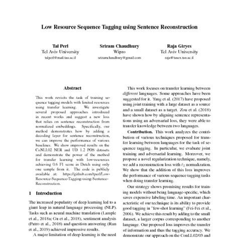 Low Resource Sequence Tagging Using Sentence Reconstruction Acl Anthology