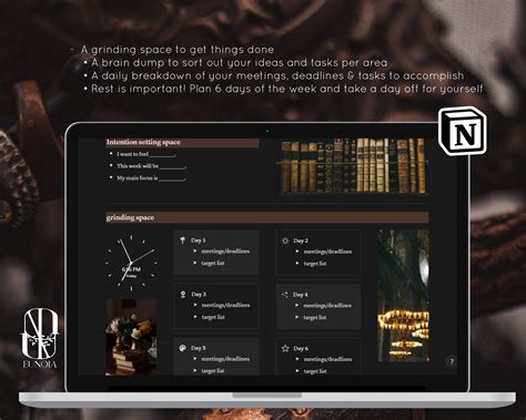 Notion Template Dark Academia Digital Planner Notion Weekly Planner Personal Notion Dashboard