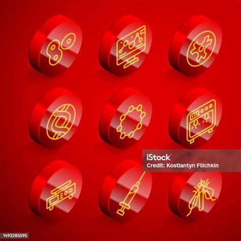 세트 라인 세포 분열 유전 공학 수정 생물학적 위험 기호 Dna 화학식 생물 안전 상자 전자 저울 및 주사기 아이콘 벡터 3차원 형태에 대한 스톡 벡터 아트 및 기타 이미지