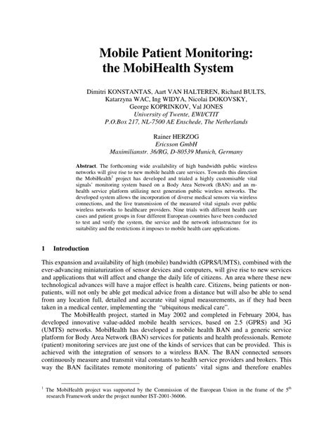 PDF Mobile Patient Monitoring The MobiHealth System