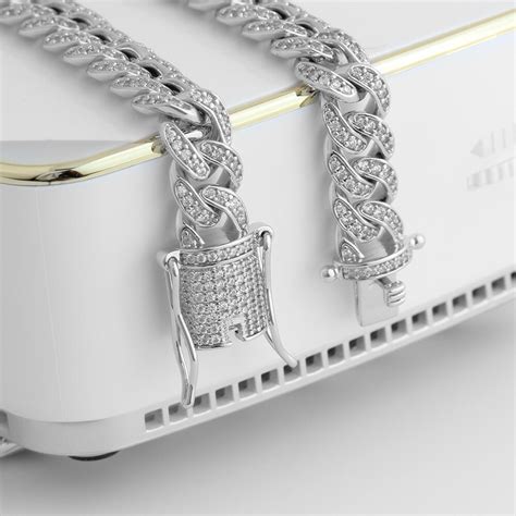 8mm White Gold Plated Stainless Steel Miami Cuban Link Bracelet Chain