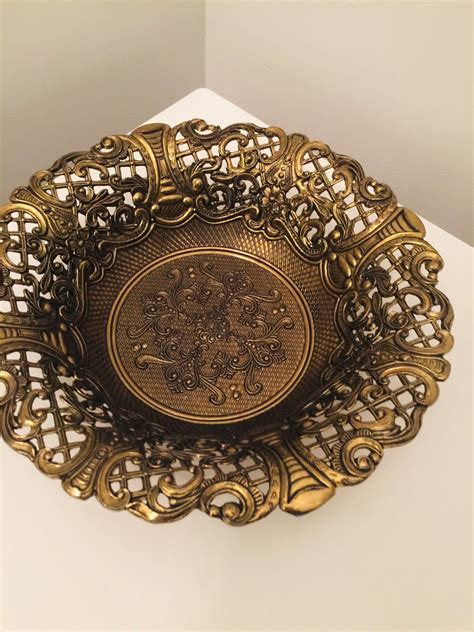 Vintage Italian Decorative Filigree Brass Bowl Ornate Trinket Bowl C T