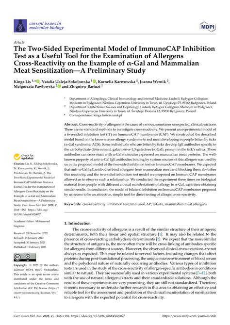 Pdf The Two Sided Experimental Model Of Immunocap Inhibition Test As
