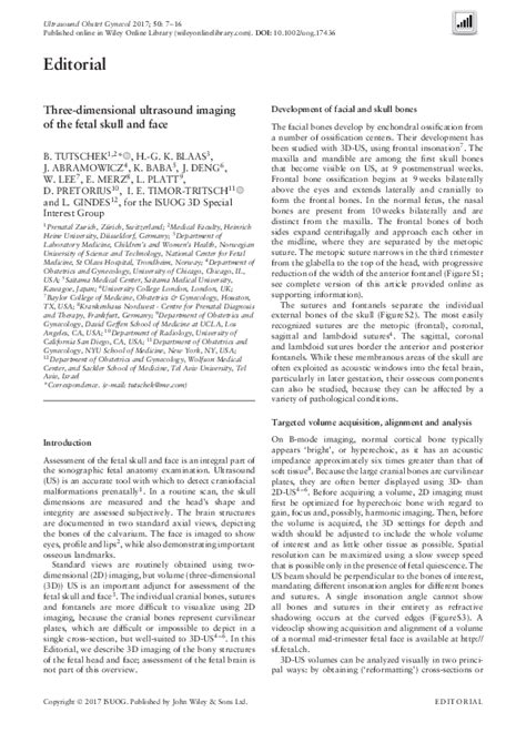 Pdf Three Dimensional Ultrasound Imaging Of The Fetal Skull And Face