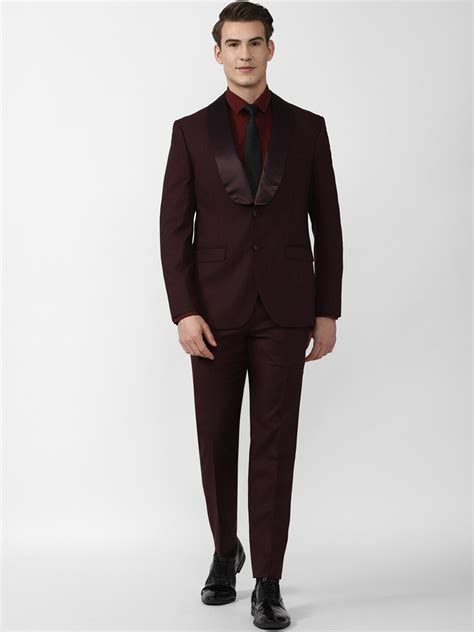 Buy Van Heusen Men Maroon Solid Slim Fit Tuxedo 2 Piece Party Suit