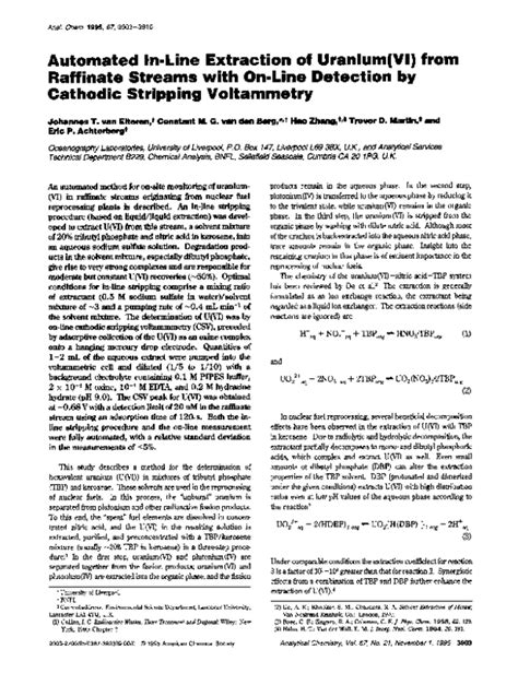 Pdf Automated In Line Extraction Of Uranium Vi From Raffinate Streams With Online Detection