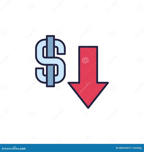 Devaluation Arrow With Dollar Sign Vector Currency Value Lowering Linear Icon Cartoondealer