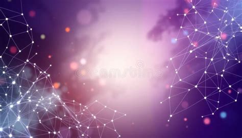 Abstract Network Connection With Glowing Nodes And Purple Space Background Stock Illustration