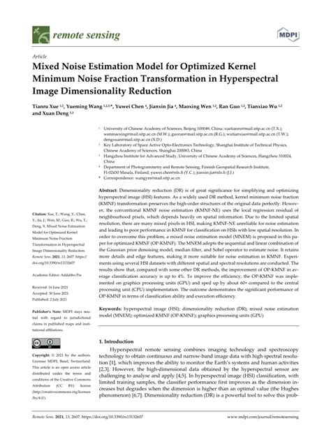 Pdf Mixed Noise Estimation Model For Optimized Kernel Minimum Noise Fraction Transformation In