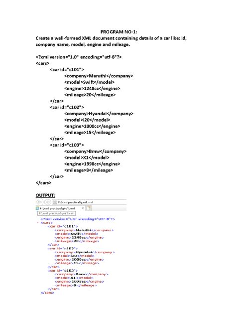 Xml Practical Abc Program No 1 Create A Well Formed Xml Document Containing Details Of A