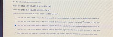 solved use the data sets to answer the question data set a