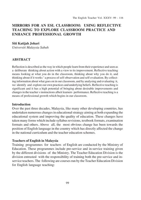 Mirrors For An Esl Classroom Using Reflective Teaching Melta