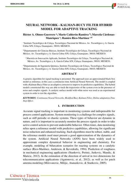 Pdf Neural Network Kalman Bucy Filter Hybrid Model For Adaptive Tracking