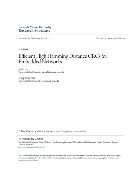Efficient High Hamming Distance Crcs For Embedded Networks Pdf Error Detection And