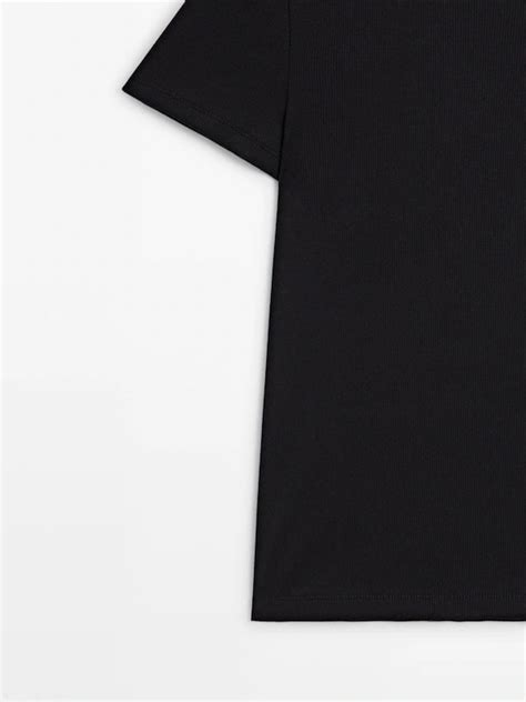 Fitted Ribbed Crew Neck T Shirt · Black Caramel Cream · T Shirts And Polo Shirts Massimo Dutti