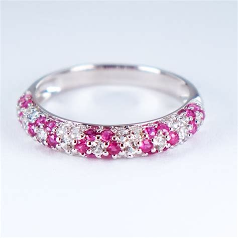 18 Kt White Gold Ring 050 Ct Ruby Sapphires Igi Certified