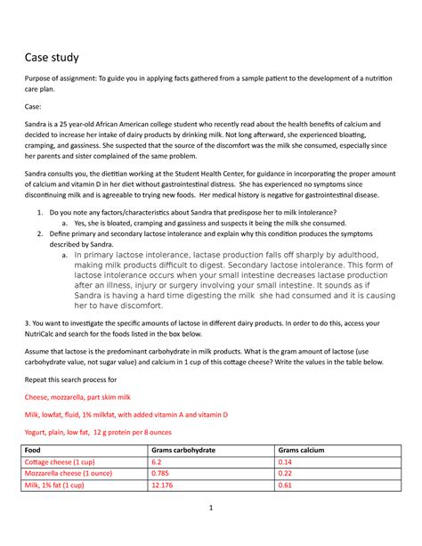 Case Study Lactose Intolerance Case Study Purpose Of Assignment To