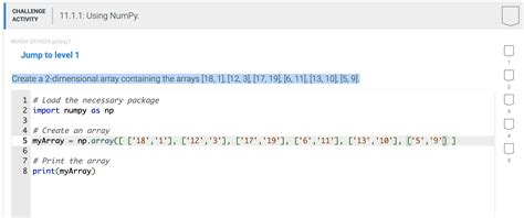 Solved CHALLENGE ACTIVITY 11 1 1 Using NumPy Chegg