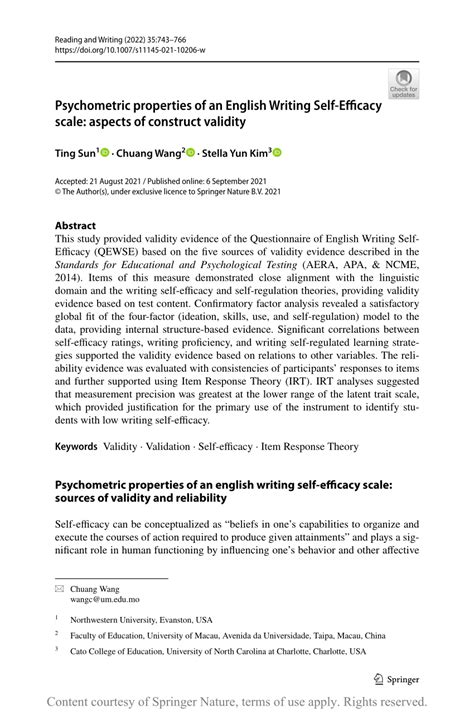 Psychometric Properties Of An English Writing Self Efficacy Scale