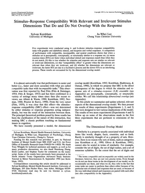 Pdf Stimulus Response Compatibility With Relevant And Irrelevant Stimulus Dimensions That Do
