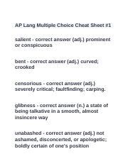 Study Guide For AP Lang Multiple Choice Vocabulary Course Hero