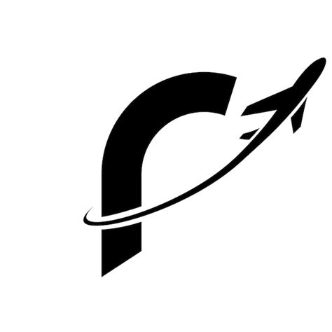 흰색 배경에 비행기가 있는 검정색 소문자 R 아이콘 프리미엄 벡터