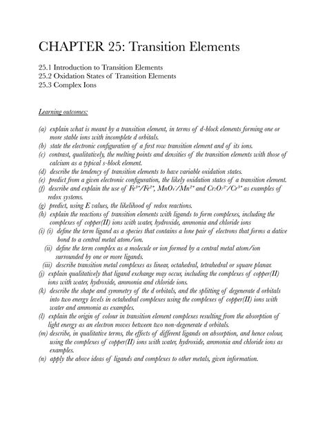Chemistry Zimsec Chapter 25 Transition Elements Pdf