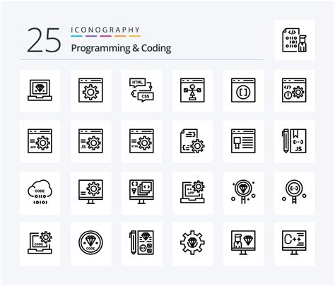 Programming And Coding 25 Line Icon Pack Including Develop Browser Flowchart Develop 17311217
