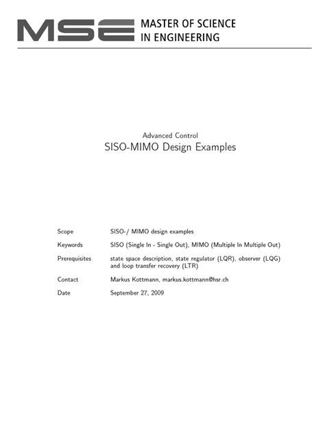 Siso Mimo Design Examples Pdf Control Theory Emergence