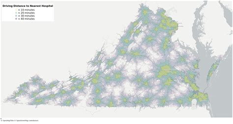 Map Of Hospital Accessibility By Car In Virginia Maps On The Web