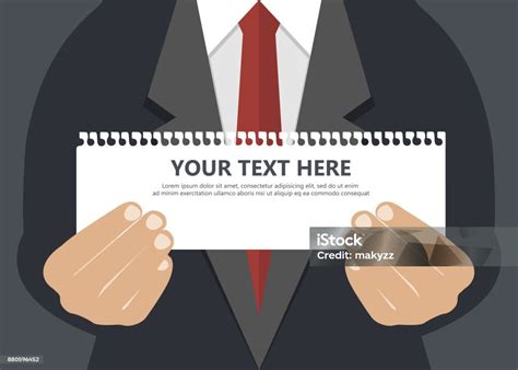 텍스트와 함께 종이의 조각을 들고 하는 소송에서 사업가 웹 사이트에 대 한 개념입니다 평면 벡터 일러스트 레이 션 개념에 대한 스톡 벡터 아트 및 기타 이미지 Istock