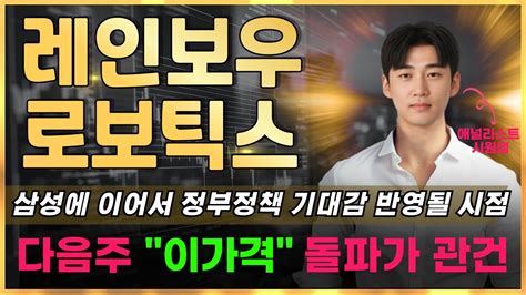 레인보우로보틱스 삼성에 이어서 정부정책 기대감 반영될 시점 다음주 이가격 돌파가 관건 레인보우로보틱스주식전망 삼성로보틱스 레인보우로보틱스목표가 Youtube