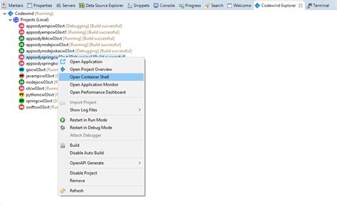 Svtopen Container Shell Does Not Work For Some Of Appsody Projects Started In Debug Mode