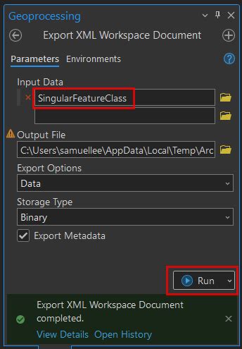 Problem Unable To Export Datasets Using The Export XML Workspace Document In ArcGIS Pro