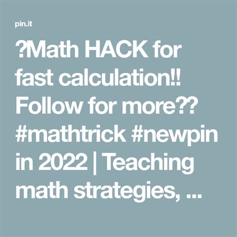 😱math Hack For Fast Calculation Follow For More ️ Mathtrick Newpin In 2022 Teaching Math
