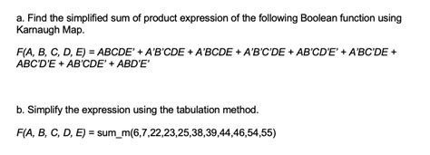 Solved Find The Simplified Sum Of Product Expression Of The Following