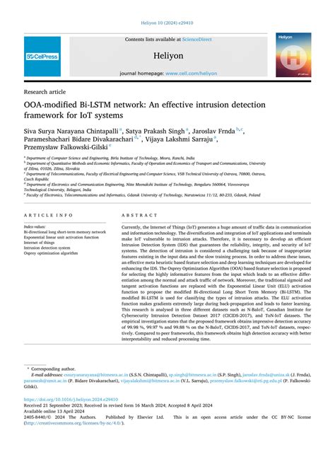 Pdf Ooa Modified Bi Lstm Network An Effective Intrusion Detection Framework For Iot Systems