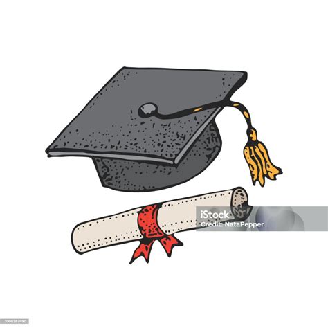 대학원 졸업장 졸업 모자 만화 검은 모자 패턴 학술 모자 대학 대학생 교육 개념 흰색 배경에 고립에 대 한 각 광장 졸업식에