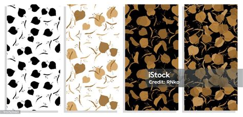 린든의 검은 실루엣을 가진 수직 전단지 세트는 매끄러운 패턴을 남깁니다 린든 나무의 가을 낙엽 초대장 배너 브로셔 인쇄용 템플릿 흰색과 검은색의 벡터 린덴 뉴저지에 대한