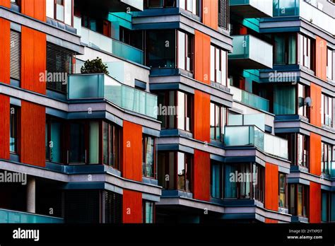 Modern Apartment Building With Large Glass Windows And Minimalist Architectural Design Stock
