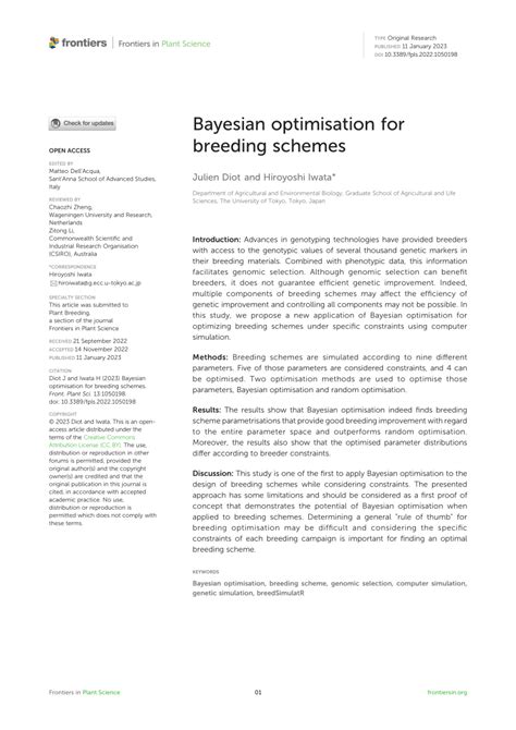 PDF Bayesian Optimisation For Breeding Schemes