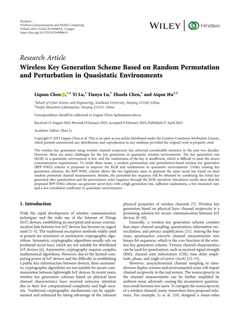 Pdf Wireless Key Generation Scheme Based On Random Permutation And Perturbation In Quasistatic