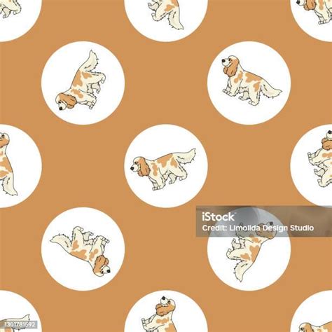 손으로 그린 귀여운 코커 스패니얼 강아지와 개 품종 원활한 벡터 패턴 발 배경에 순종 혈통 국내 개 개 애호가 영어 사냥 애완