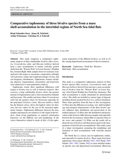 Pdf Comparative Taphonomy Of Three Bivalve Species From A Mass Shell