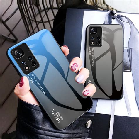 For Xiaomi Poco M4 Pro 5g Case Gradient Color Tempered Glass Tpu Frame