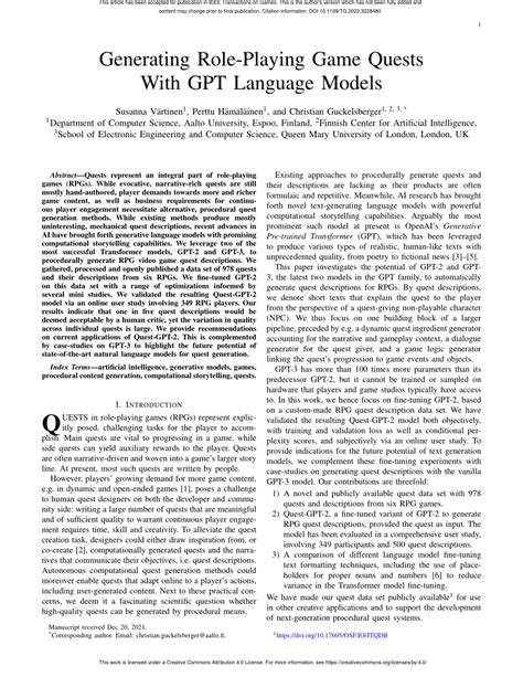 Pdf Generating Role Playing Game Quests With Gpt Language Models