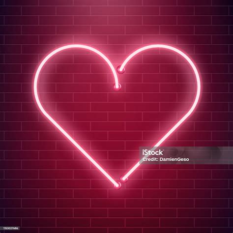네온 하트 기호입니다 빨간색 형광 빛 벡터 일러스트입니다 발렌타인 데이 초대장 카드 개념입니다 사랑과 로맨스 배경입니다 개념에 대한 스톡 벡터 아트 및 기타 이미지 Istock