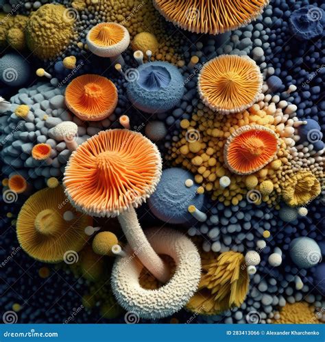 Fungi Algae Plants And Protozoa Extreme Closeup Generative Ai Stock