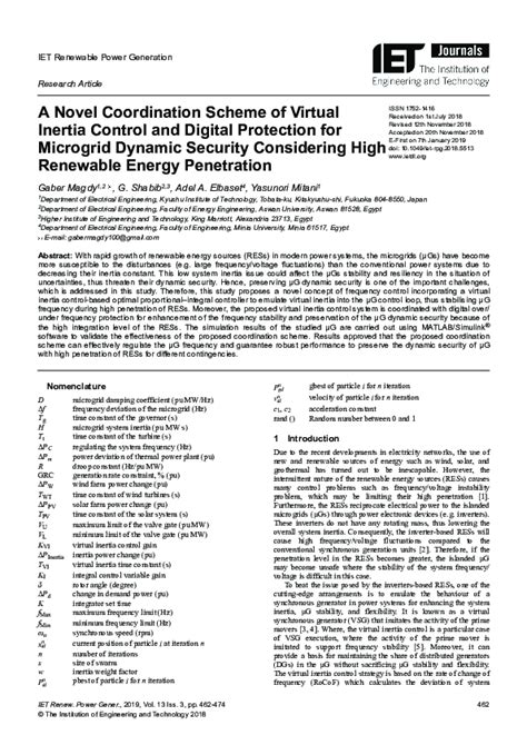 Pdf A Novel Coordination Scheme Of Virtual Inertia Control And Digital Protection For