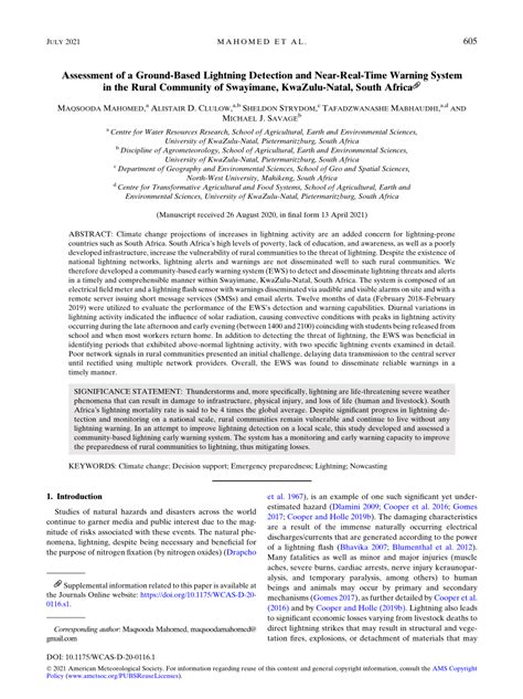 Pdf Assessment Of A Ground Based Lightning Detection And Near Real Time Warning System In The